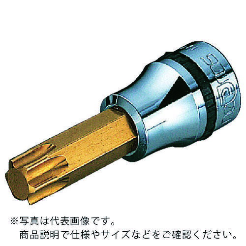 特長：チタンコーティングにより耐摩耗性を向上しています。差込角側は応力の集中を防ぐパワーフィット形状を採用しています。用途：汎用工具仕様：呼びNo.：T50先端寸法(mm)：8.84差込角(mm)：9.5全長(mm)：55対辺寸法(mm)：...