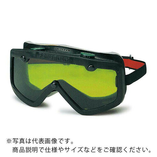 特長：メガネ併用可能です。粉じん作業現場における溶接作業に最適です。用途：ガス溶接作業に。仕様：レンズ色：グリーン遮光度：#1.7UVカット：0.999フレーム寸法(mm)：W175×H92×D70メガネ併用可否：○ゴム枠材質／仕上：フレー...