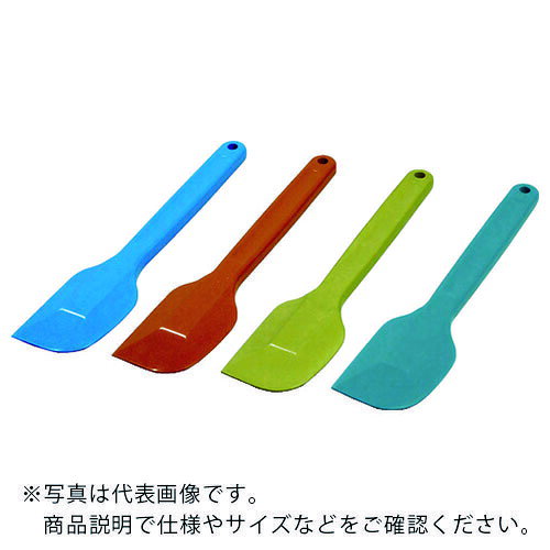 特長：金属検知機で反応可能な素材（芯材含め）を使用しており異物混入リスクを軽減します。用途：製菓でクリームを扱う際に。仕様：すくい部幅(mm)：54全長(mm)：253耐熱温度(℃)：180色：青色系食品衛生法適合柄幅(mm)：23中タイプ...