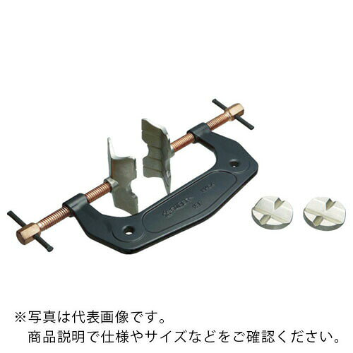 特長：アダプタをつけ替えることによりあらゆるクランプ作業が可能です。ねじ部は、スパッタのつきにくい銅メッキ仕上げです。ねじ頭部の六角にレンチ類で最後のひと締めにより、さらに確実な締め付けができます。早締め用のハンドル付。用途：配管の簡易固定...
