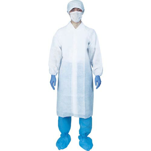 特長：不織布製のディスポ白衣です。マジックテープ付で着脱が容易です。用途：研究作業・汚れ作業。工場・施設などの見学者用として。仕様：色：白サイズ：LL着丈(cm)：112袋入数(枚)：1タイプ：マジックテープ止め胸囲(cm)：平置き62使い...