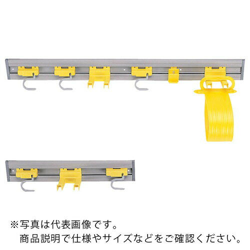 特長：掃除用具を省スペースで収納するツールホルダーです。用具類の収納、取り出しを容易に効率的に行えます。用途：清掃用具収納フック仕様：幅(mm)：864奥行(mm)：83高さ(mm)：108色：グレー材質／仕上：本体：ポリスチレンフック：ポ...