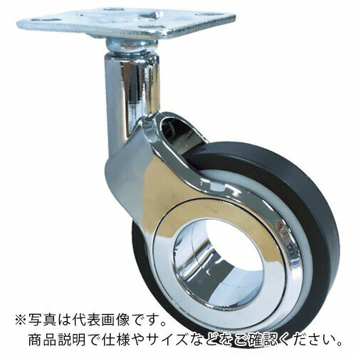 特長：車輪中央部が空洞になっているデザイン性の高いキャスターです。ほこりなどが溜まりにくい形状にもなっています。用途：シェルフ箪笥、ワイヤ家具、イス、デザインカートのホイールに使われます。仕様：許容荷重(daN)：49.0許容荷重(kgf)...