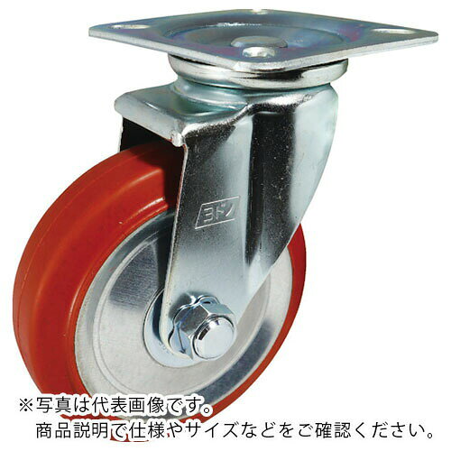特長：一般的なプレス製キャスターです。赤ゴム車輪を使用しているため、床に車輪跡を残しません。ポリブタジェンゴム車輪仕様ですので、高弾性で軽く運搬できます。用途：一般用運搬台車床面を汚さない所での運搬台車仕様：許容荷重(daN)：176許容荷...