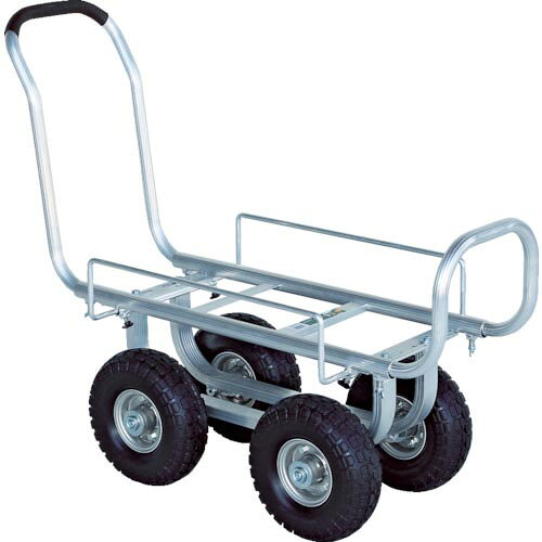 特長：タイヤ幅調整可能です。（タイヤの芯々で19〜35cm）ホイルがアルミ製のため、サビに強く軽量です。用途：コンテナなどの運搬に仕様：均等荷重(kg)：100長さ(mm)：1030〜1410幅(mm)：360〜560高さ(mm)：860積...