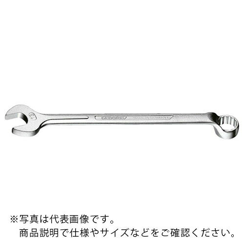 特長：梨地仕上げの表面で滑りにくくなっています。スパナ部分は補強軸によって高負荷にも耐えられる仕様です。めがね部のオフセット角は10°で、奥まで入り込んだナットやボルトもしっかりグリップします。クロムバナジウム鋼仕様：二面幅寸法(mm)：1...
