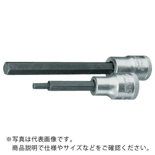 特長：ローレット加工を施すことで、手回しでも手から滑り落ちにくいです。ラチェットハンドルに差し込んで、六角穴付ボルトの締め付けが素早く行えます。ロングタイプです。仕様：差込角(mm)：12.7対辺寸法(mm)：14ビット長さ(mm)：100...