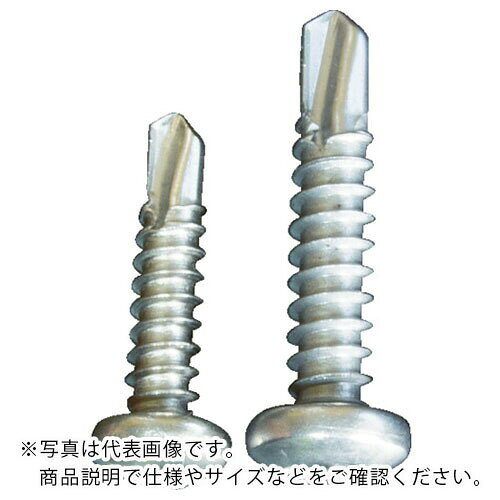 特長：なべ底形頭部で最も一般的な使いやすいドリルねじです。板金工事・角波等金属外壁取付などに適したドリルねじです。用途：板金工事・角波等金属外壁取付に。仕様：最大適合板厚(mm)：3.2頭部径(mm)：8頭部厚さ(mm)：3適合ドライバー：...