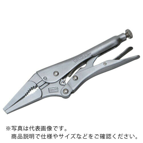 特長：狭所作業や細かい作業に最適なロングノーズタイプです。ロック開放レバーは、ロック時に指を挟み込まない方向へ動きます。用途：板金・溶接作業に最適です。仕様：全長(mm)：165口開き(mm)角材最小：1口開き(mm)角材最大：14口開き(...