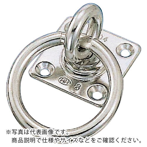 特長：アイの部分が回転するので連結した時にからみません。丸カンが付いているので、太いロープ等を通すのが容易です。用途：壁面・床面・柱等に設置し、チェーン・ワイヤ・ロープの端末金具として。仕様：使用荷重(kN)：0.15A1(mm)：35D(...