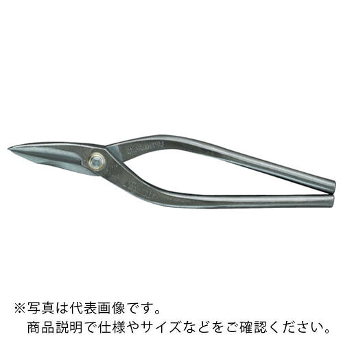 特長：左利き用です。砂鉄系刃金日立安来SLD鋼を刃に使用しています。曲線・直線切りに対応できます。表面はクロニッケルメッキ仕上げです。本職用板金鋏になります。用途：カラートタン・ステンレス・ガルバニウム鋼板と建材用薄板鋼板全般に。仕様：切断...