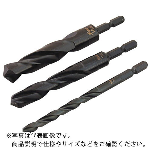 特長：ポンチ不要のXシンニング加工で鉄・アルミ・木材の穴あけに最適です。用途：鉄・アルミ・木材の穴あけに仕様：刃径(mm)：12.0溝長(mm)：70全長(mm)：110シャンク径(mm)：6.35六角軸シャンク加工材質／仕上：ハイス　●代...