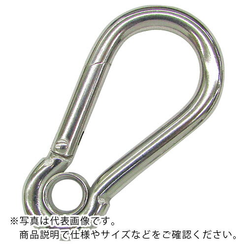 特長：ラッチ部分がななめにカットされたフックです。対象物に簡単に連結できます。リングが付いていますので、絡まりを防ぎます。用途：チェーン・ワイヤ・ロープなどの連結や、端末の金具のジョイントに。仕様：使用荷重(kN)：0.54d(mm)：14...