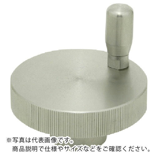 特長：めねじ貫通穴（めねじサイズ：10mm）加工品です。仕様：ハンドル径(mm)：63ボス径(mm)：27センター穴径(mm)：5センター穴深さ(mm)：15ハンドル　小型ステンレスハンドル車(加工付)材質／仕上：ハンドル車：ステンレス(S...