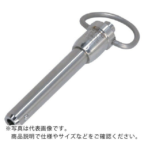 特長：頻繁に繰り返される、加工物とパーツなどの接合をスピーディーにワンタッチ操作で完全固定、分離できます。仕様：ボールロックリング型ピン材質／仕上：シャンク：SUS630 酸化(不動態)皮膜 研磨仕上ボール：SUS440C注意：ワイヤー等を...