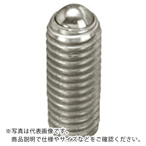 特長：先端ボールにより、ワークを点で押さえます。仕様：全長(mm)：17.7ボール径(mm)：7.0六角二面幅(mm)：5.0ねじ径：M10×1.50ストローク(mm)：2.40材質／仕上：本体：SUS304ボール：SUS440C HRC5...