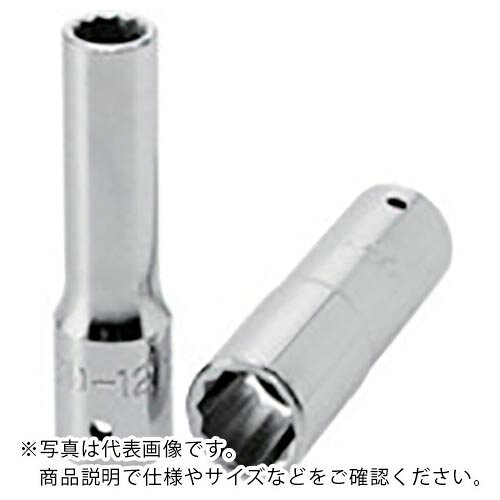 特長：通常のソケットより全長長いので、奥深い箇所でも使用できます。用途：六角ボルト・ナットの締結作業。仕様：対辺寸法(mm)：19差込角(mm)：12.7全長(mm)：80JIS表示認定工場製材質／仕上：材質:クロムバナジウム鋼表面処理:ニ...