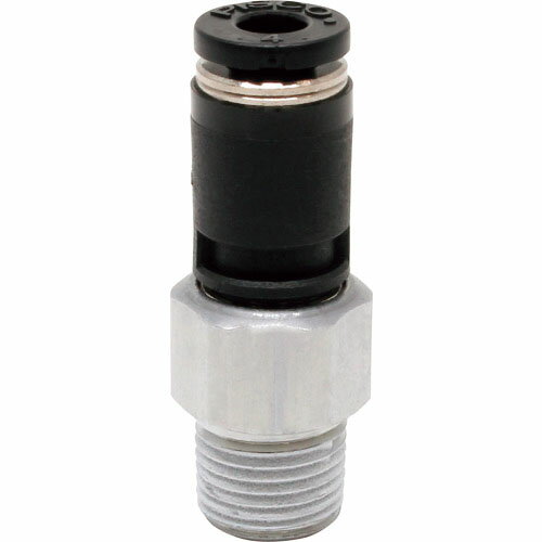 特長：一般空気圧配管の揺動部、回転部用ワンタッチ継手です。回転部にはベアリングを使用しています。揺動部、回転部に最適です。仕様：適合チューブ外径D(mm)：4接続口径：R1/8六角対辺(mm)：12使用流体：空気許容回転数(min［［の−1...