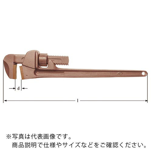 特長：円柱状の物を滑らずにつかむパイプレンチです。可燃性雰囲気の状況下で使用可能な防爆仕様です。ベリリウム銅合金製なので、防爆工具としては比較的硬度が高く変形しにくいです。非磁性のため、磁気を帯びません。仕様：最大口開き(mm)：30全長(...