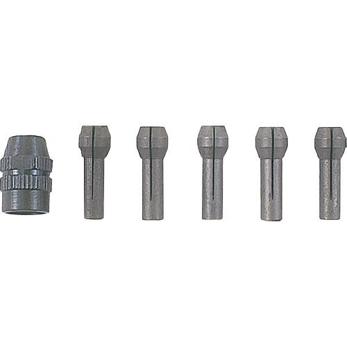用途：先端ビットの取り付け用に。仕様：品名：コレットチャックセット（チャックカバー付き）適合機種：26400、27110、27119、27120、27121、28400、28405、28472、28473、28510、28511、28515...