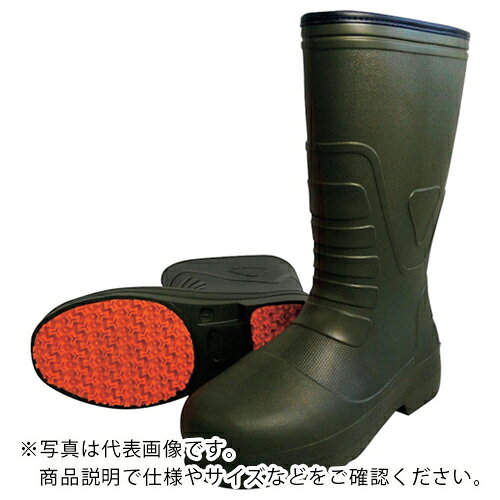 特長：超軽量素材EVAラバー採用の樹脂先芯入安全長靴です。裏地なしのため、汚れたら丸洗いOKです。EVA樹脂が持つ軽量性とゴムの優れた屈曲性を併せ持ったセーフティブーツです。合成ゴム配合のため、通常のEVA素材より、柔らかく屈曲性が良く履き...
