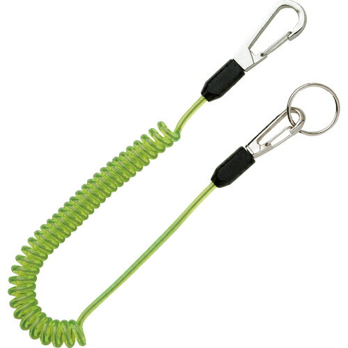 特長：ナスカン部に独自のコンパクトな樹脂金具を採用しています。ワイヤーとポリウレタンがはく離しない一体成型加工品です。用途：高所作業での工具落下防止に。工具、計量小物の紛失防止に。仕様：色：イエローグリーン芯径(mm)：0.81コード径(m...