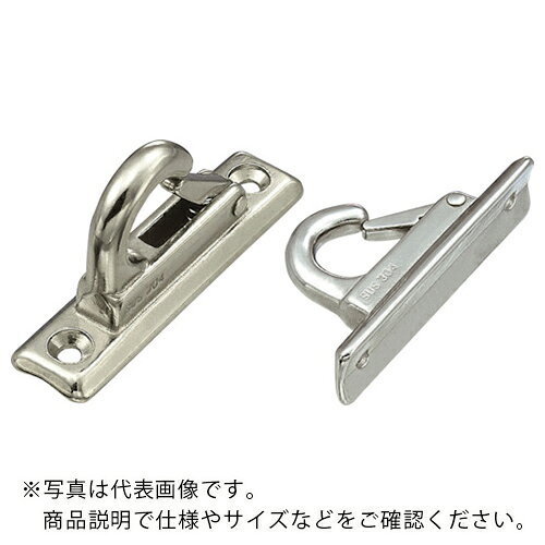 特長：ステンレス製で錆びにくい外れ止め付きフックです。曲面にフィットするように、背面がVの形にカットされています。用途：壁面・床面・柱等に設置し、チェーン・ワイヤ・ロープの端末金具として使用。仕様：使用荷重(kN)：0.15S(mm)：9W...