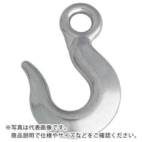 特長：ステンレス製で錆びにくいフックです。用途：ワイヤーロープなどの端末金具として、荷物の吊り上げ作業などに。仕様：使用荷重(kN)：3.14D(mm)：8.5L(mm)：16S(mm)：21H(mm):85E(mm):16材質／仕上：ステ...
