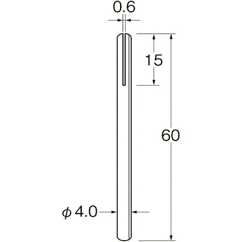 特長：サンドペーパーやダイヤモンドペーパーを適当に切って溝に挟んで使用します。仕様：軸径(mm)：4最高使用回転数(rpm)：10000全長(mm)：60挟み部幅(mm)：0.6挟み部長さ(mm)：15材質／仕上：スチール　●代表画像につい...