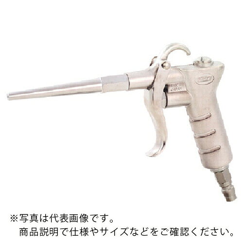 特長：エアホース接続ニップルを上下どちらでも取り付けられる2ウェイ方式を採用しています。ロングノズルが広範囲のダスト作業に便利です。用途：一般ダスト作業にご使用ください。仕様：ノズル長(mm)：100ノズル口径(mm)：2ノズル取付口：G1...