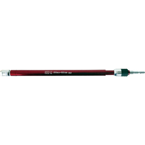 特長：軸部が伸縮するソケットです。本体全長350mmから400mm、450mm、500mm、550mm、600mmと5段階伸縮します。インパクトドライバを握ったまま片手でビット差し込み可能です。用途：狭い奥行のある所でのビス締め、穴あけ作業...