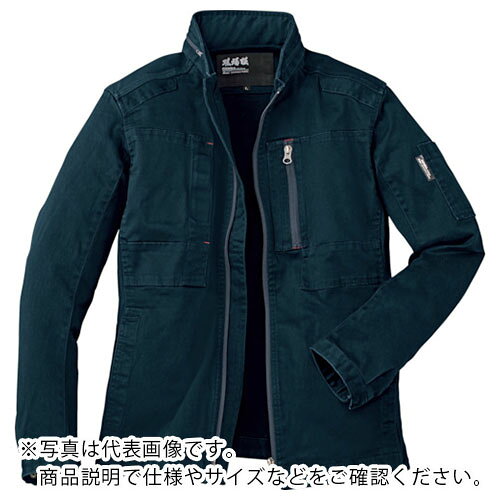 特長：ストレッチ素材+ひじの立体裁断で動きやすい現場服です。仕様：色：ネイビーブルーサイズ：L着丈(cm)：62胸囲(cm)：109袖丈(cm)：59肩幅(cm)：45.5伸縮素材洗い加工材質／仕上：本体:綿97% ポリウレタン3%　●代表...