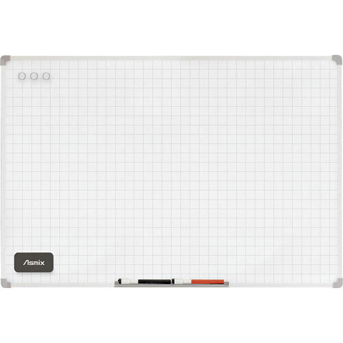 特長：25mm方眼の暗線入りでグラフや文字、イラストが書きやすいです。タテヨコ両用可動式ペントレーマグネットイレーサー仕様：板面色：ホワイト枠色：ホワイト板面外寸(mm)縦：900板面外寸(mm)横：600内形寸法(mm)縦×横：858×5...