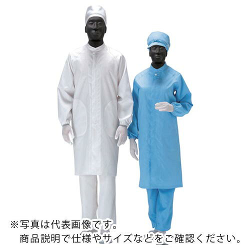 特長：男女共用コートのクリーンウエアです。用途：作業者からの発塵とESD防止対策。仕様：色：ホワイトサイズ：L着丈(cm)：108適合胸囲(cm)：118Fed.Std.209d クラス10000対応帯電防止仕様：IEC 61340-5-1...