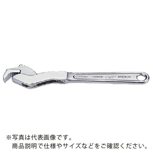 特長：あらゆる形状物（パイプ・摩耗ボルト・ナット等）をワンタッチで咥えて廻す事ができます。反復作業で締め、緩めができます。爪の開閉がスムーズです。用途：配管工事・建築関係等での、パイプ、摩耗ボルト、ナット等の締め、緩め。仕様：適合寸法(mm...