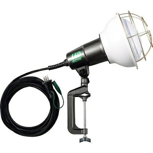 特長：軽量LED電球仕様のエコノミータイプ投光器です。LEDランプ落下防止用ワイヤー付です。仕様：明るさ(lm)：4700消費電力(W)：40コード長さ(m)：5電線種：VCT0.7mm2×3C(接地付）電圧(V)：100外径(mm)：21...