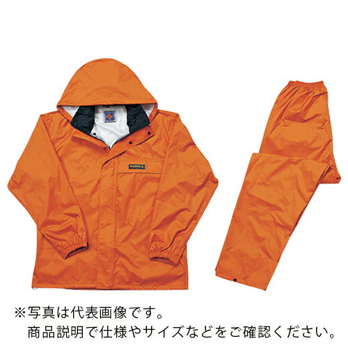 特長：上着/パンツ/フード共にメッシュ付きで、汗によるベトツキ感を緩和します。縫い目にはシームテープを貼り付け、高い防水性を実現しています。用途：雨天時の野外作業に。仕様：色：オレンジサイズ：3L身長(cm)：175〜185胸囲(cm)：1...