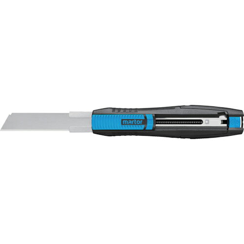 特長：刃が長く、しなるため厚手の材料カットや横から水平に接触面に押し当てて使用できます。スライダーから手を離すと刃が自動収納されるため安全です。ロックボタンを押すと刃が不意に飛び出ることがありません。耐久性の高い金属レールにより安心して力を...