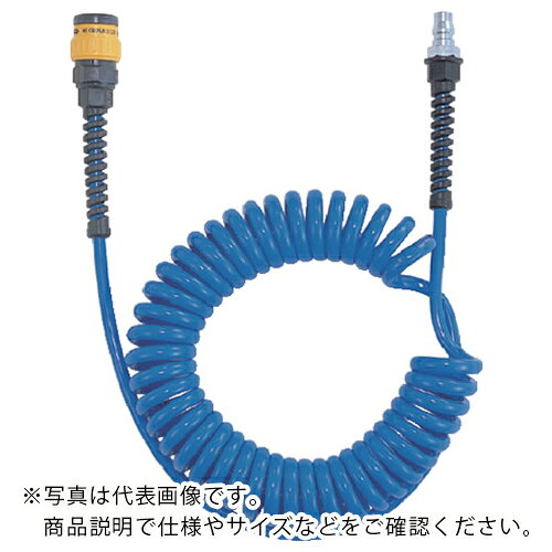 特長：ハイカプラエース（ソケット）にホース折れを防ぐスプリングナットと、柔軟性・耐久性・耐摩耗性に優れたウレタンホースを標準装備してます。仕様：色：ブルー使用範囲(m)：4.0全長(mm)：1132コイル径(mm)：52コイル長(mm)：4...