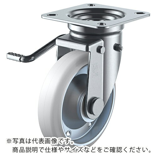 特長：標準的な大型キャスターで、重量物の運搬に数多く使用されています。走行性、耐油性に優れた耐油ゴム車輪を使用しています。用途：重量物の運搬に。仕様：車輪径D(mm)：100許容荷重(daN)：120許容荷重(kgf)：122.4車輪幅(m...