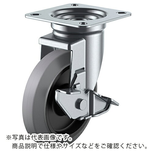 特長：標準的な大型キャスターで、重量物の運搬に数多く使用されています。走行性に優れ、床面に走行跡を残しにくいグレーゴム車輪を使用しています。用途：重量物の運搬に。仕様：車輪径D(mm)：100タイプ：自在式(ストッパー付)許容荷重(daN)...