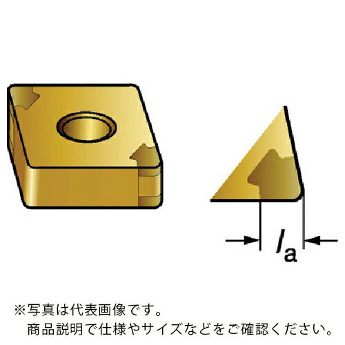 特長：高い加工性能を発揮する、CBN含有量が中程度の材種です。用途：一般旋削高硬度鋼加工用。断続重切削加工または中速連続切削加工用。仕様：適合被削材：Hチップ形状：菱形 80°刃長(mm)：2.7厚さ(mm)：4.7625チップ逃げ角(°)...