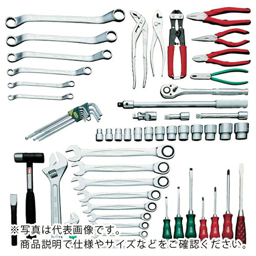 特長：一般的に使われる工具を厳選し、各種産業機械の整備に適したキャビネットセットです。用途：メンテナンス用。主に産業機械の組み立て・整備に。あらゆる分野で活躍しています。仕様：ケース色：シルバーケース寸法(mm)間口：676ケース寸法(mm...