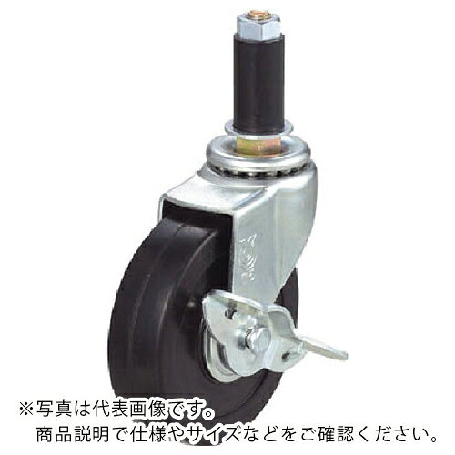 特長：走行性・耐荷重を備えた標準的な小型キャスターです。溶接やめねじなどの必要がなく、取り付けが簡単なキャスターです。走行性に優れたゴム車輪を使用しています。用途：軽量なパイプ組立式ラック、屋内運搬用機器ラックなどに。仕様：許容荷重(daN...