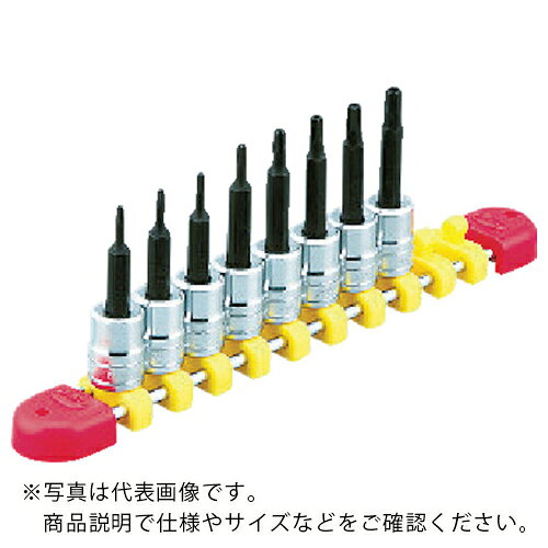 特長：ビット部は差込式で、交換が可能です。T型いじり止め形状です。差込角側は応力の集中を防ぐパワーフィット形状を採用しています。用途：汎用工具仕様：差込角(mm)：6.35セット内容(点)：8ソケット内容：BT2- T8HL, T9HL, ...