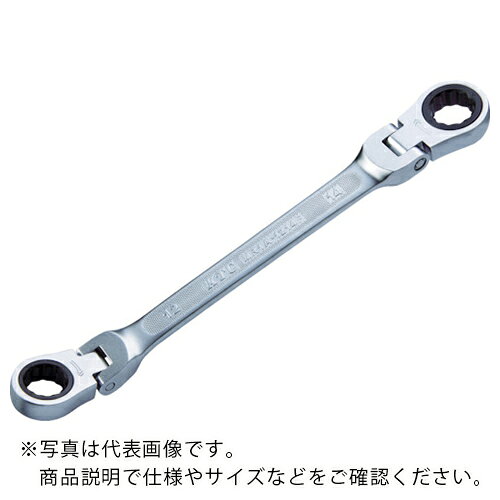 特長：両頭首振りタイプです。ラチェットめがね部は本締めが可能です。ラチェットめがね部とヒンジ部との距離が短いので、狭い場所でのスムーズな連続作業ができます。ラチェットめがね部の振れ角は片側約90°あり、作業性に優れています。送り角度5°（8...