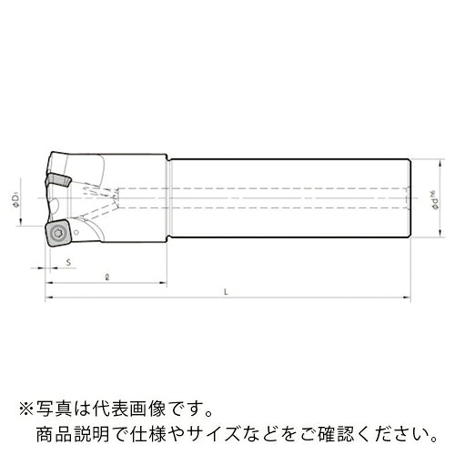 特長：4種のチップで幅広い加工に対応、高い切りくず排出性、加工時間の短縮を実現します。用途：平面削り・肩削り・溝削り・ランピング・ヘリカル・バーチカル（フランジ）加工用。仕様：刃数(枚)：4刃径(mm)：40全長(mm)：250シャンク径(...