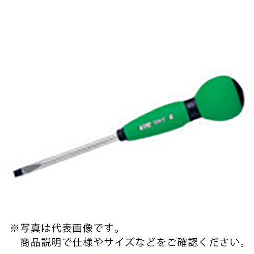 特長：押し回しに適したラウンド形状のグリップで手のひらが痛くなりません。グリップは軽く、ベトつき感がなく環境にやさしいエストラマー樹脂を採用しています。軸は非貫通タイプで先端マグネット付です。軸の材質はCr−Vです。用途：汎用工具仕様：刃先...