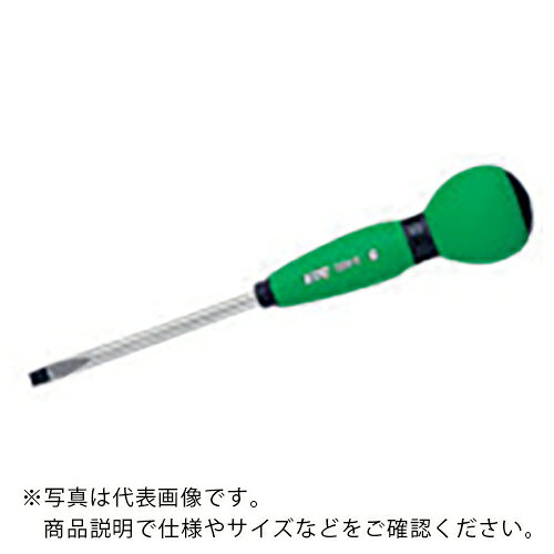 特長：押し回しに適したラウンド形状のグリップで手のひらが痛くなりません。グリップは軽く、ベトつき感がなく環境にやさしいエストラマー樹脂を採用しています。軸は非貫通タイプで先端マグネット付です。軸の材質はCr−Vです。用途：汎用工具仕様：刃先...