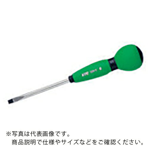 特長：押し回しに適したラウンド形状のグリップで手のひらが痛くなりません。グリップは軽く、ベトつき感がなく環境にやさしいエストラマー樹脂を採用しています。軸は非貫通タイプで先端マグネット付です。軸の材質はCr−Vです。用途：汎用工具仕様：刃先...